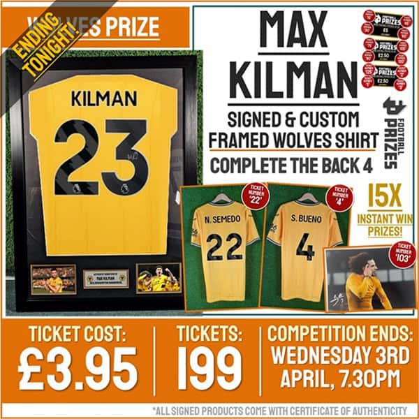 Wolves Competition! Complete the Back 4! Max Kilman Signed & Framed ...