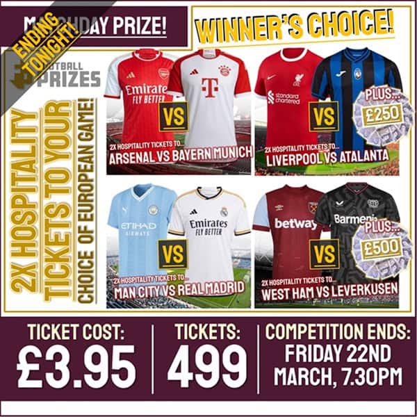 Premium European Matchday Choice! 2x Arsenal, Liverpool, Manchester ...