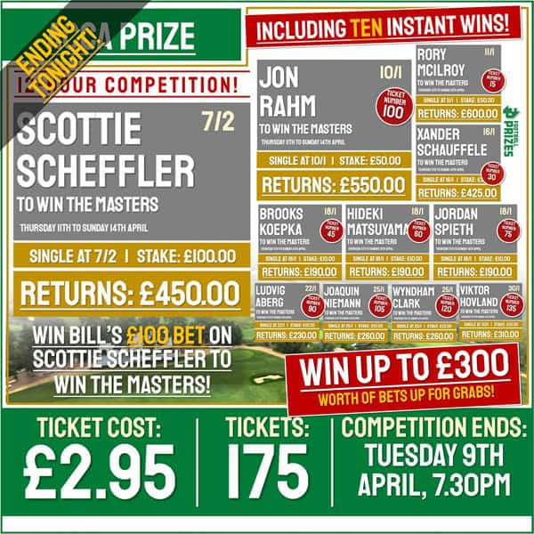 12-HOUR Competition! Win Bill's £100 Masters Winner's Bet (Including £ ...