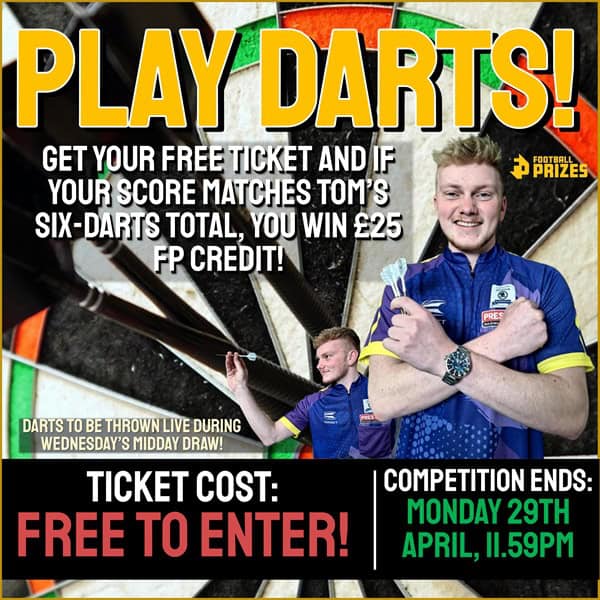 FREE TO ENTER! Let's Play Darts! Win £25 FP Site Credit if you match Tom's total from Six Darts ...
