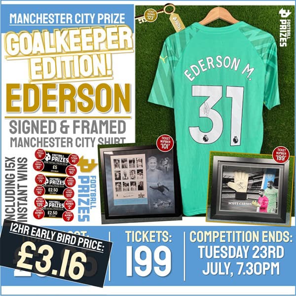 Man City Competition! Ederson signed Manchester City Goalkeeper Shirt ...