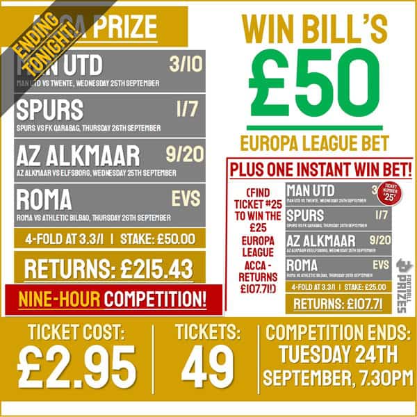 9-HOUR COMPETITION! Win Bill's £50 Europa League Bet! (Plus 1x Instant ...