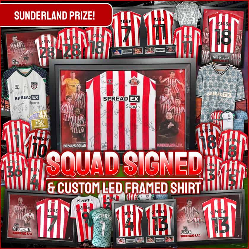 BIGGEST EVER Sunderland Competition! Squad signed & custom LED framed shirt! (Plus 104x Instant ...