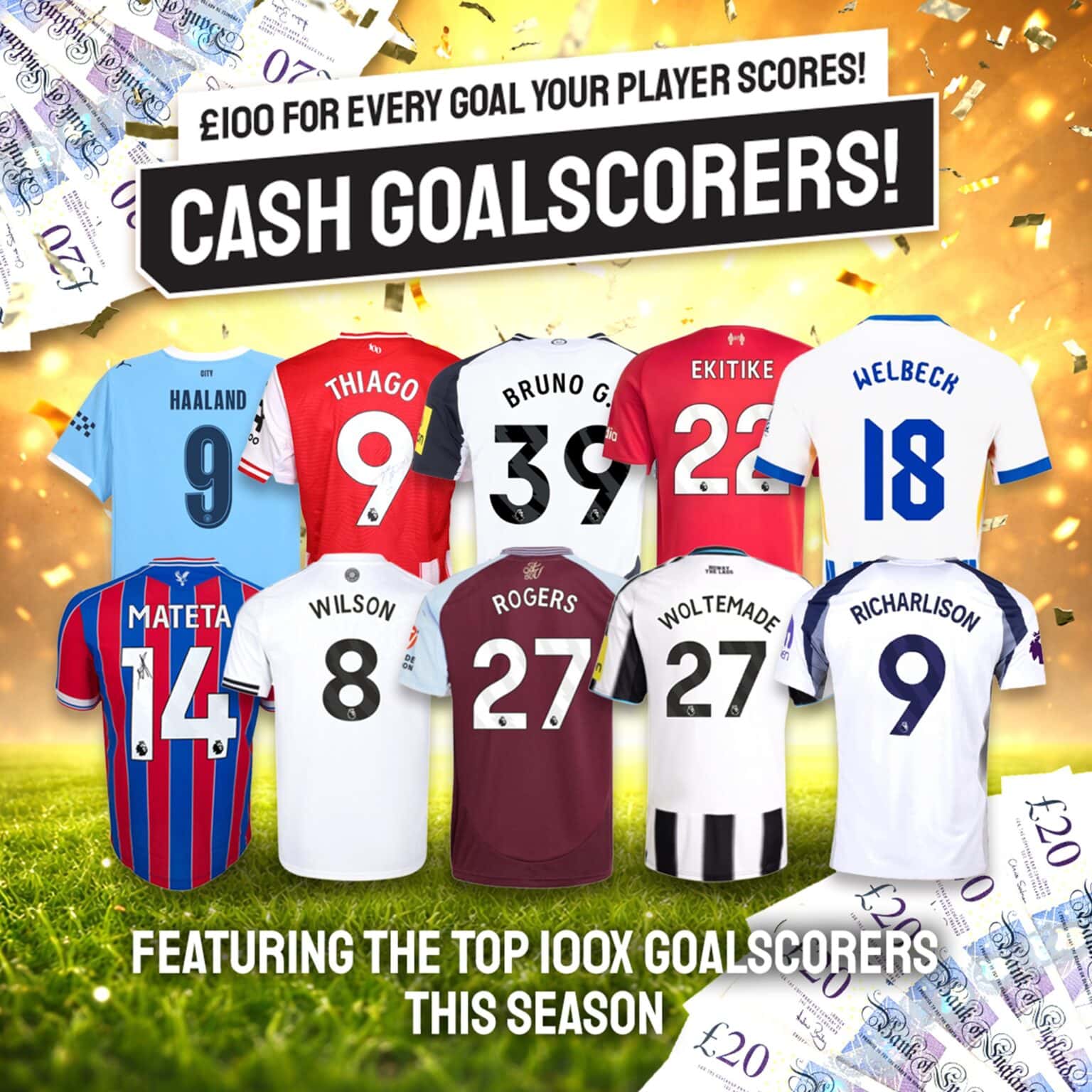 Cash Goalscorers! For every goal your player scores, you win £100 ...